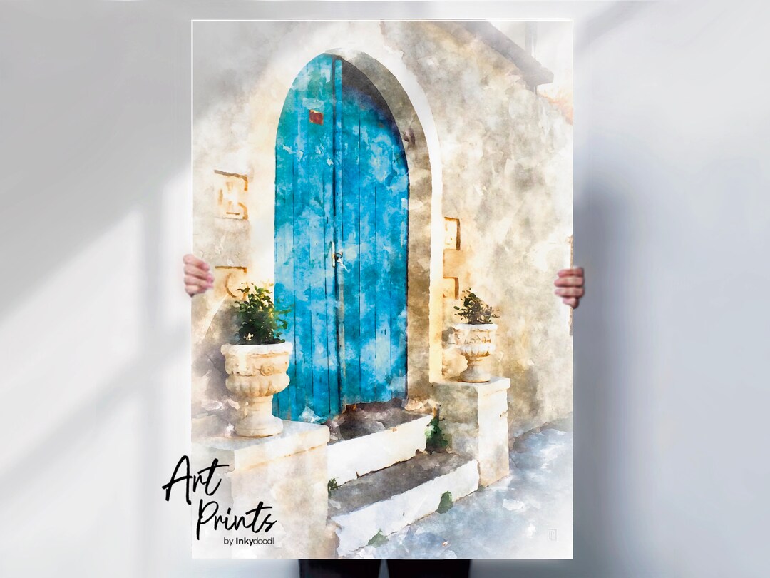 Greek Door Art Print or Canvas | Mediterranean Wall Decor | Rustic Blue ...