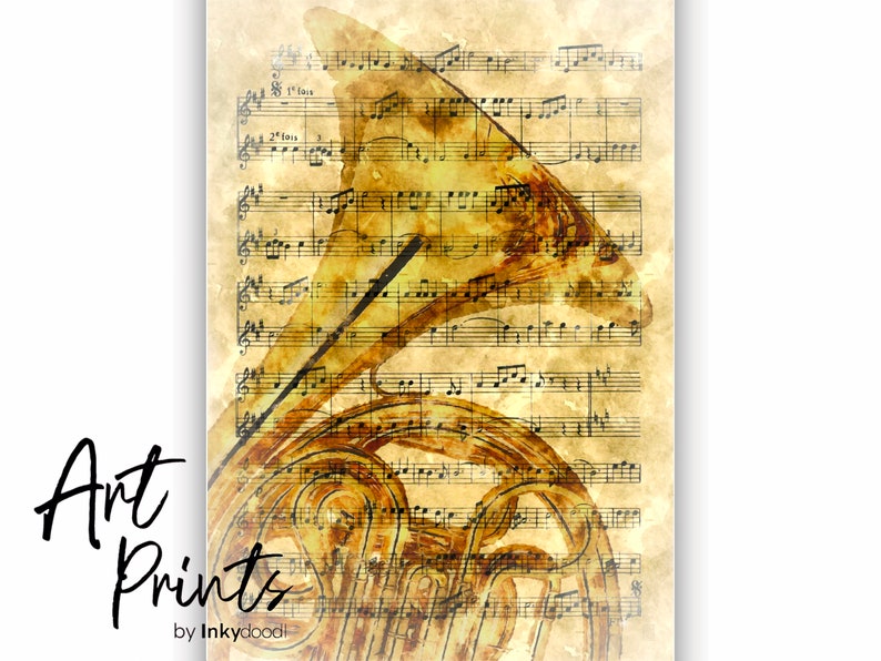 French Horn Art Print - Classical Music and Musical Instruments Print ...