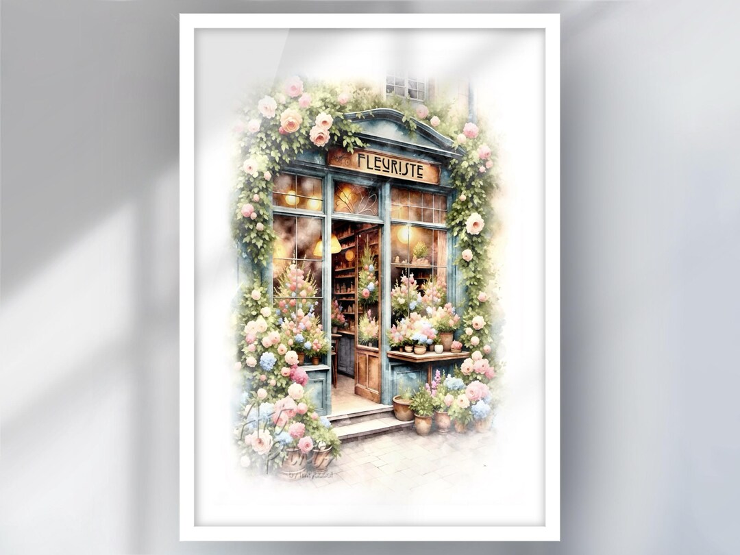 French Style Flower Shop Print, French Country Wall Art, Framed Options ...