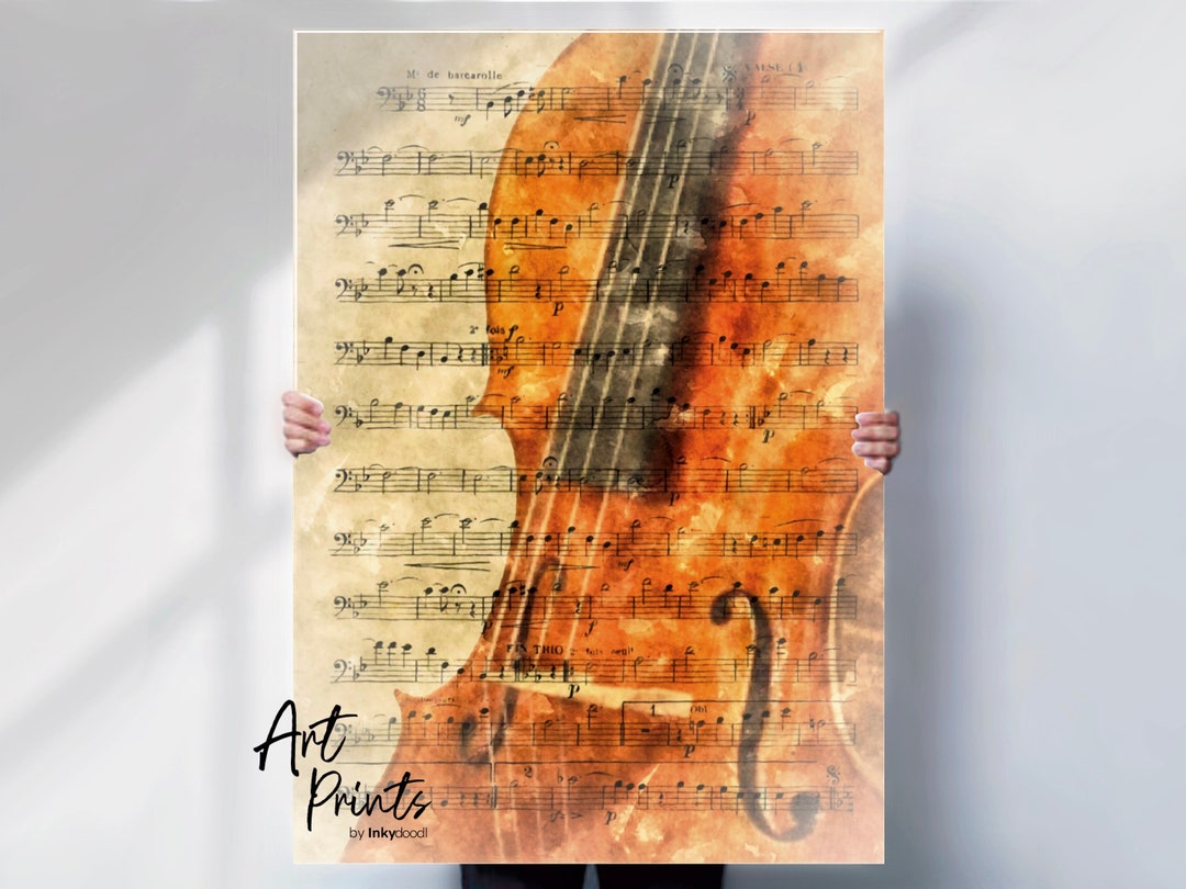 Cello Art Print - Watercolour Musical Instrument Poster, Canvas or ...