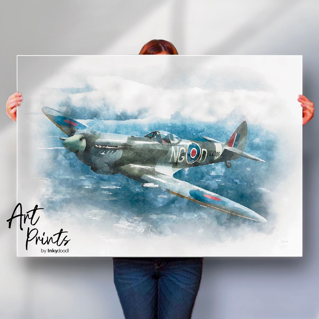 Supermarine Spitfire Print Aviation Poster Watercolour Art, Canvas or ...