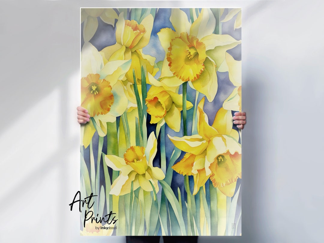 Daffodils Watercolour Print - Floral Wall Art, Canvas or Print Option ...