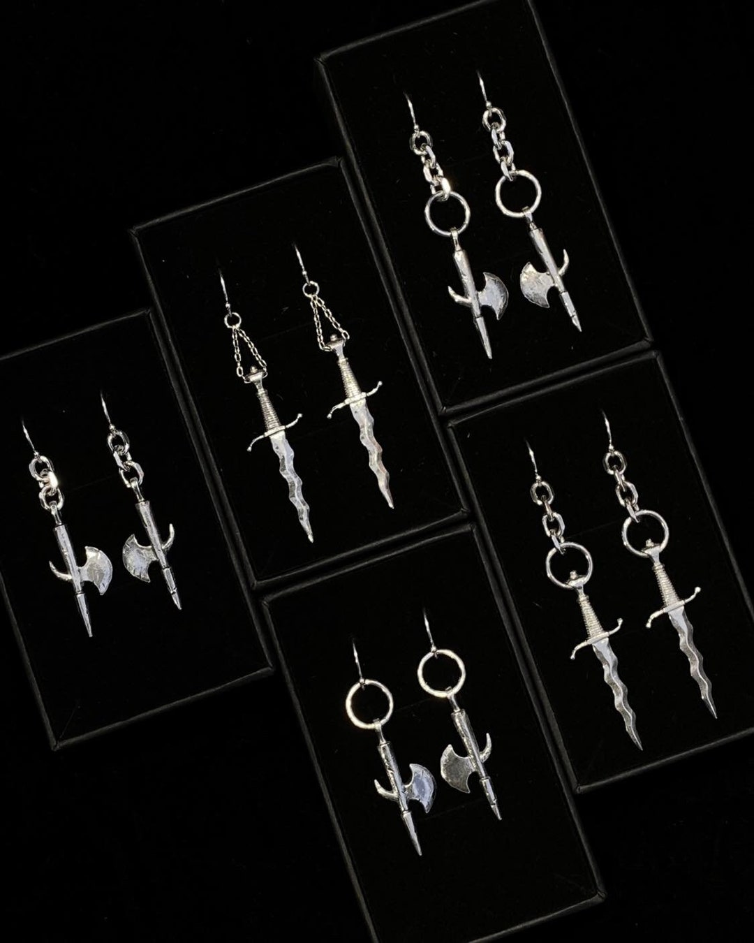 Medieval Weapon Earrings, Fantasy Jewelry, Dagger Drop Earrings, Sterling Silver Handmade and ...