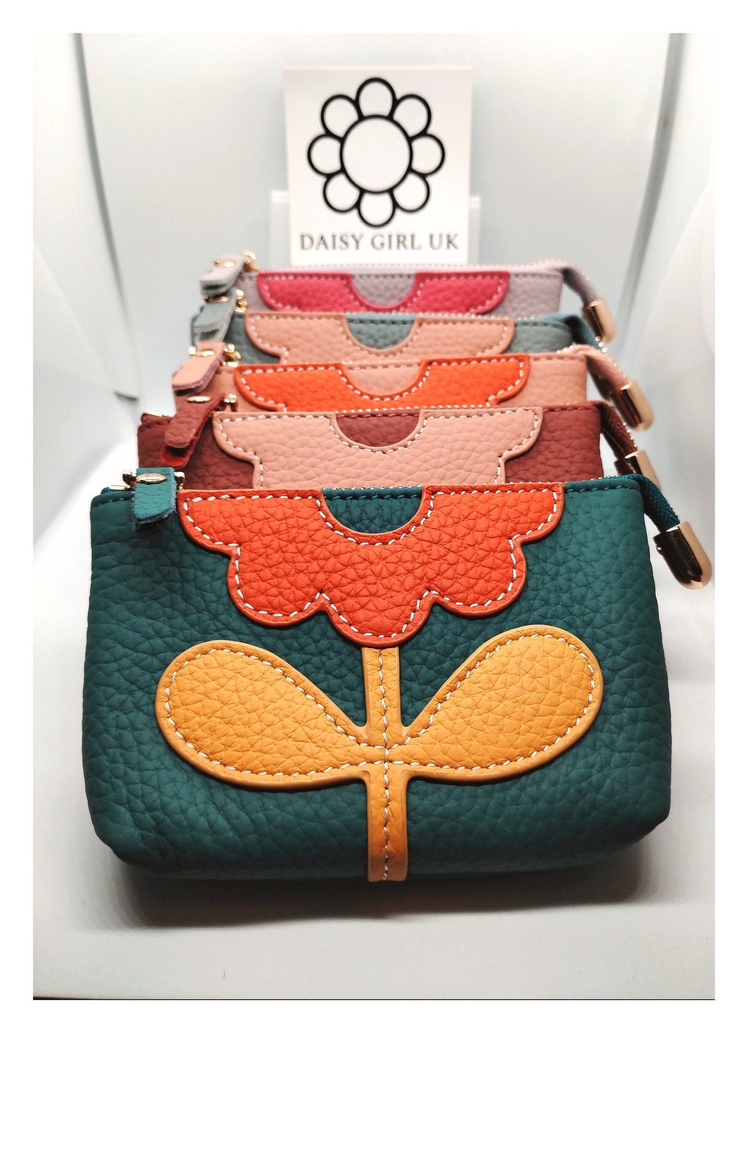 Handmade Leather Daisy Purse | Small Floral Coin & Card Wallet | Real ...