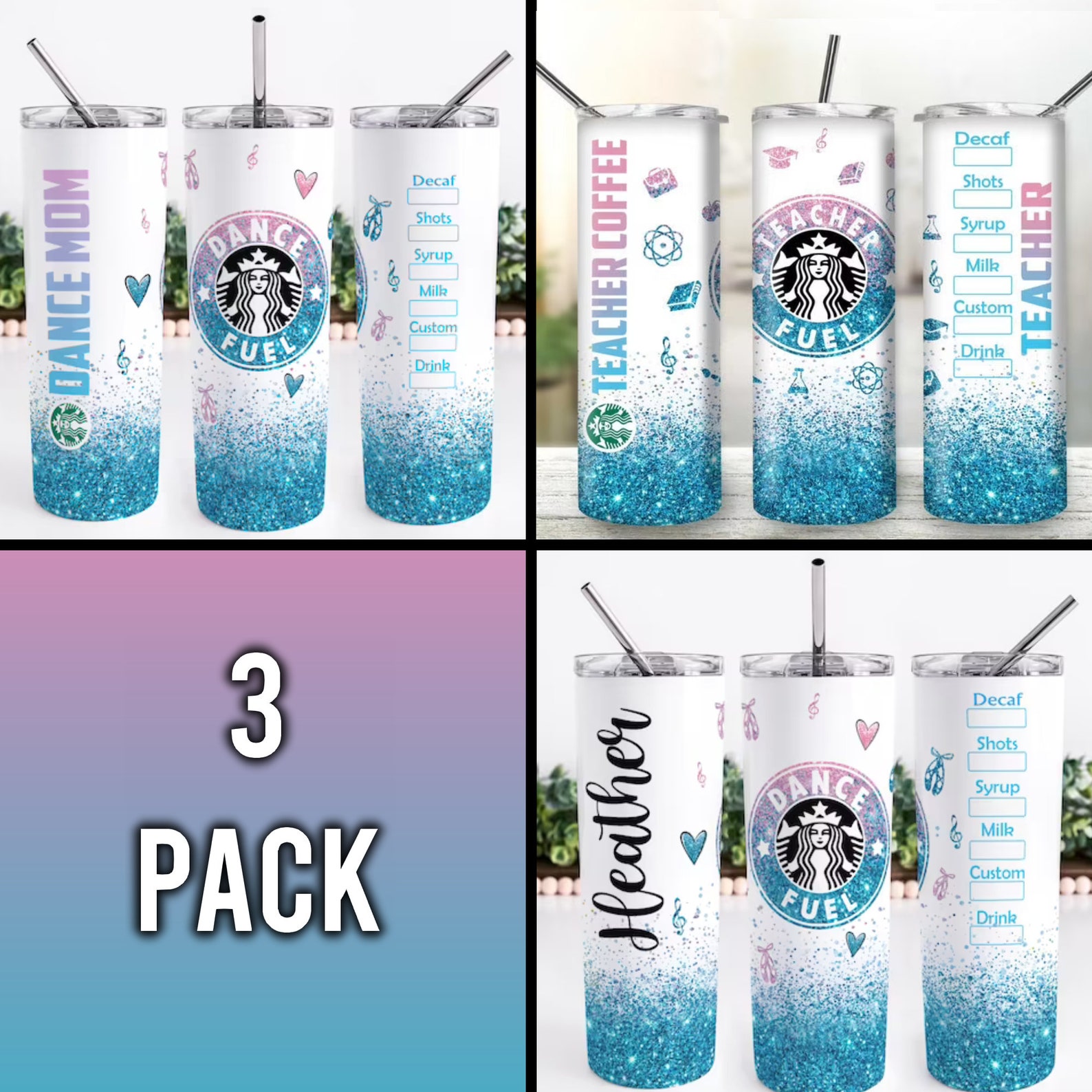 3 Pack Dance Mom Teacher Fuel Dance Fuel 20oz Tumbler Sublimation ...