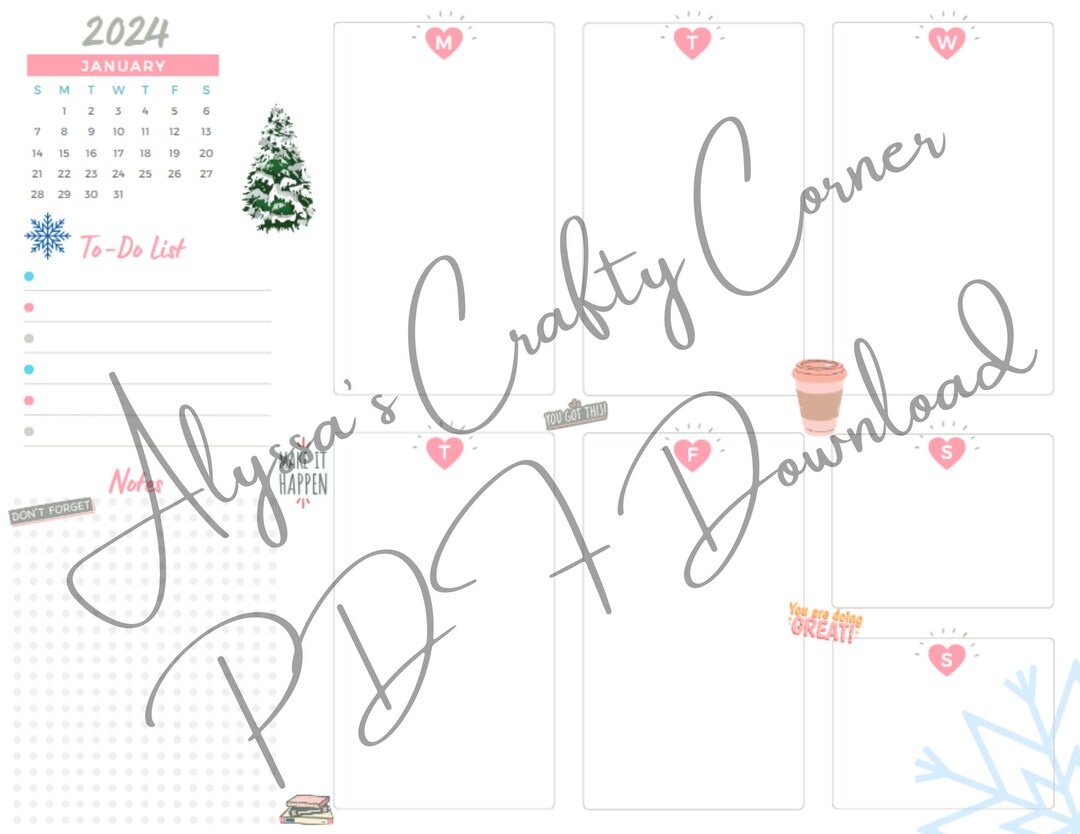 Cute Printable Weekly Calendar (all 12 Months - 2024) - PDF - Etsy