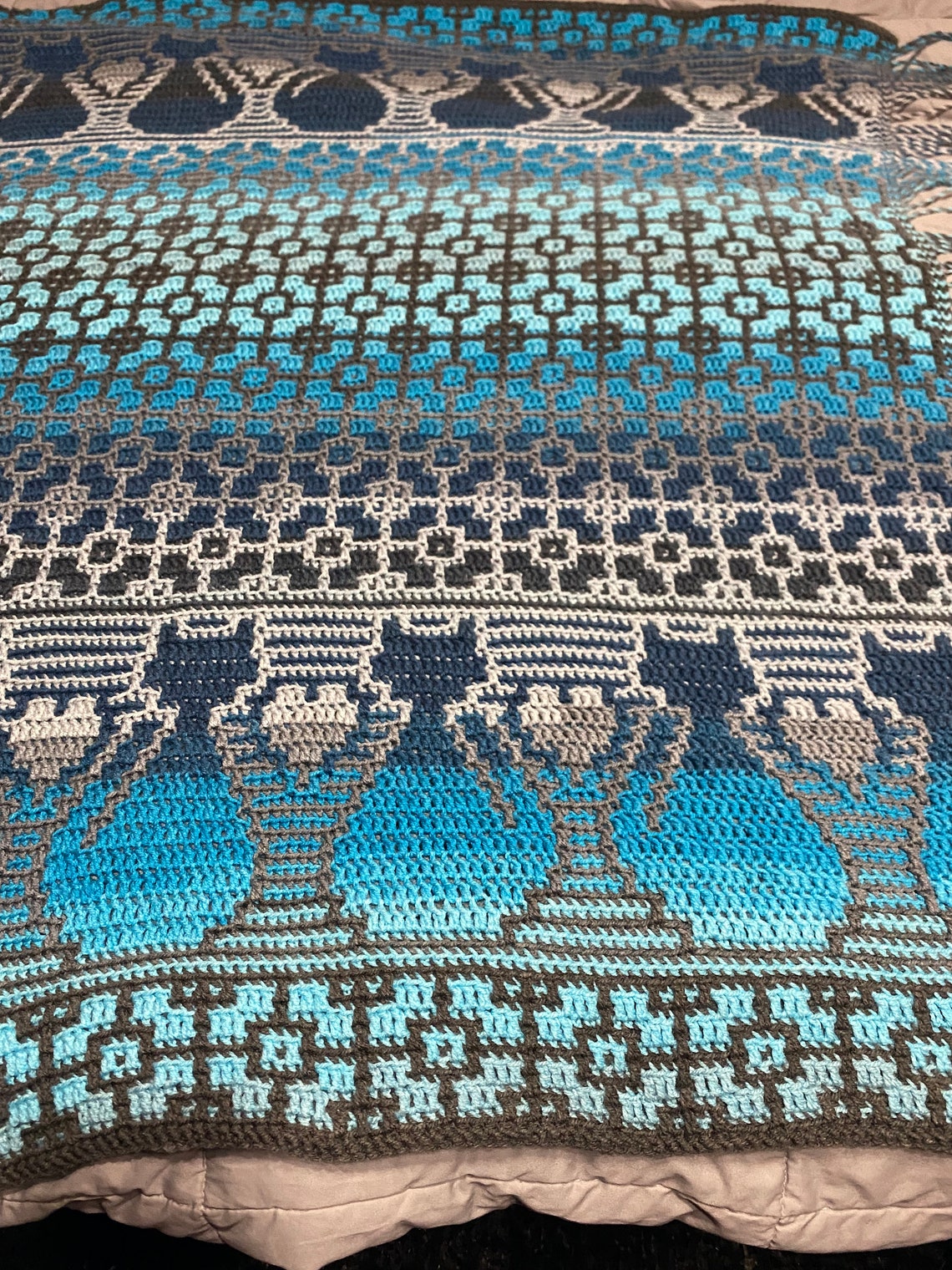 Mosaic Overlay Crochet Cat Blanket Finished Product Made to Order - Etsy