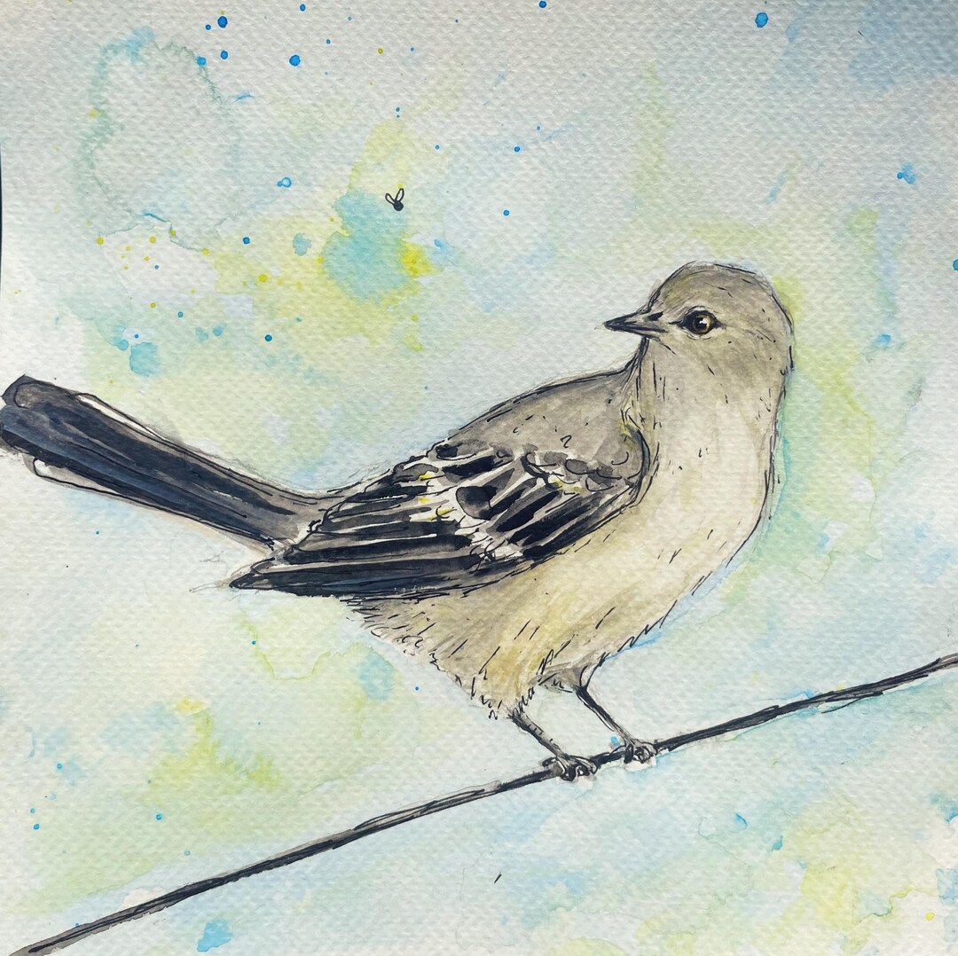 Mockingbird Watercolor Painting, Bird Wall Art, 6x6 - Etsy