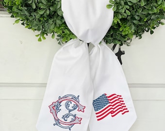 Wreath Sash Attachment 4th of July Patriotic Monogram American Flag - Etsy