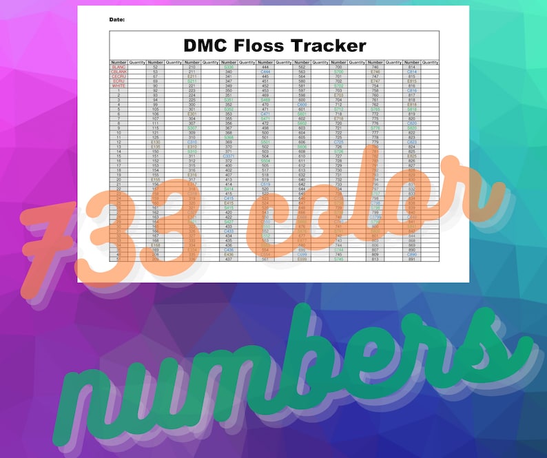 DMC Floss Inventory Tracker: 733 Color Numbers (printable & Editable ...