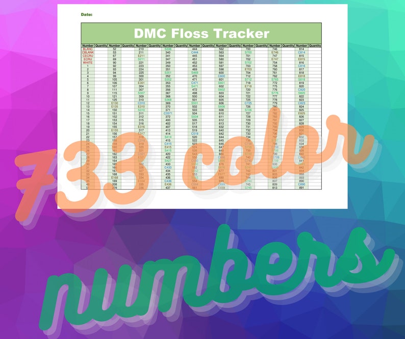DMC Floss Inventory Tracker Has 733 Colors Numbers is Printable and ...