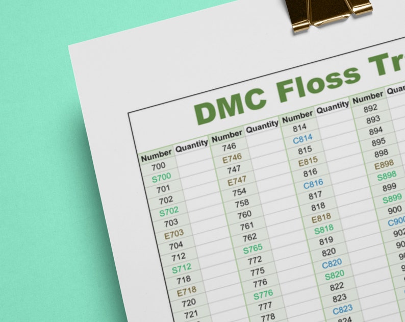 DMC Floss Color Chart + DMC Floss Tracker Are Printable and Digital ...