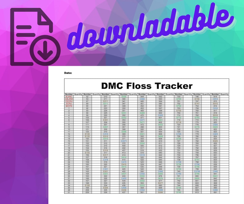 DMC Floss Inventory Tracker: 733 Color Numbers (printable & Editable ...