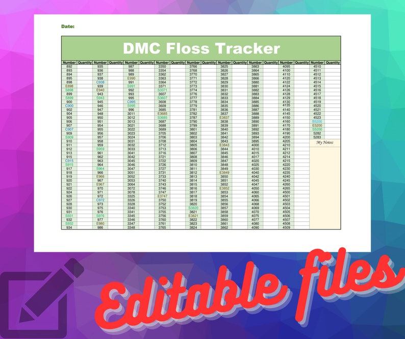 DMC Floss Inventory Tracker Has 733 Colors Numbers is Printable and ...