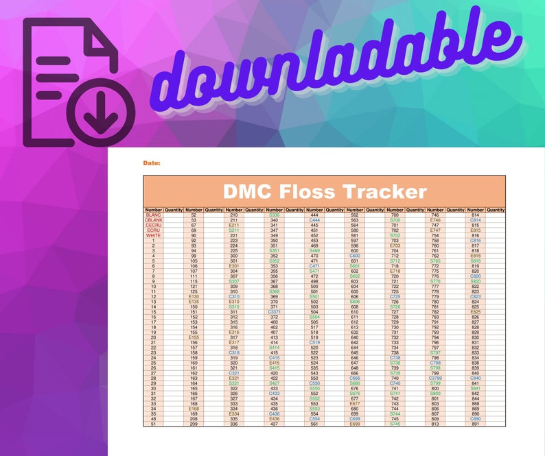 DMC Floss Inventory Tracker: 733 Colors (printable & Editable Digital ...
