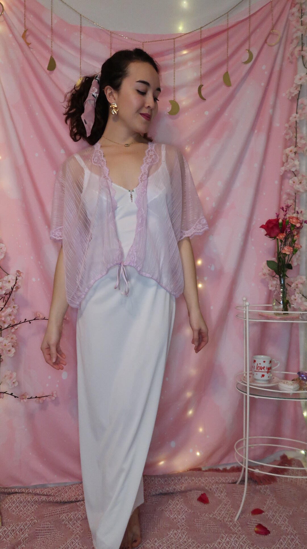 Vintage 60's Pink Negligee Short Peignoir Robe, Sheer, Elastic ...
