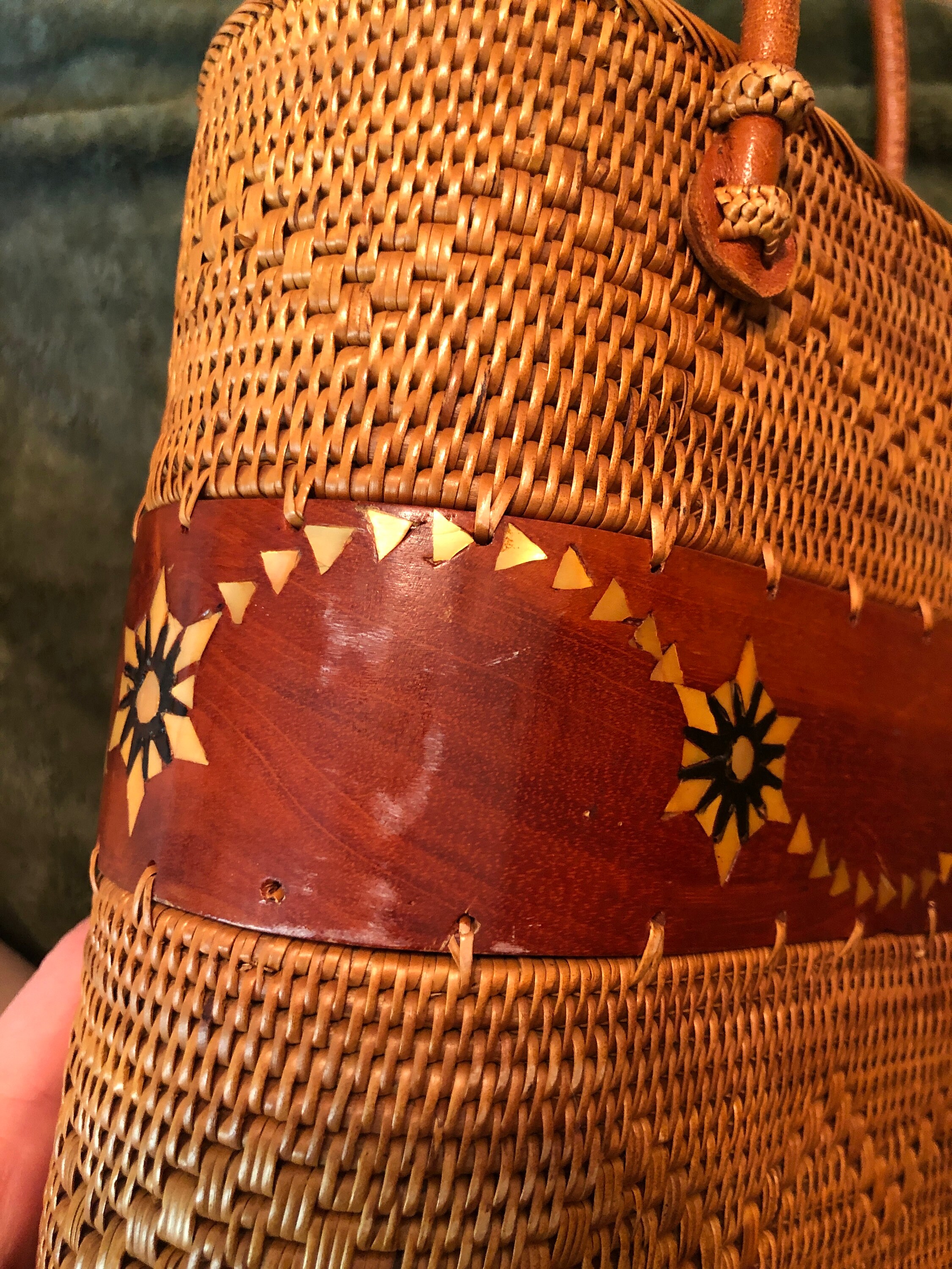 Vintage Rattan Floral Purse, Woven Wood Bag W/ Paisley Interior ...