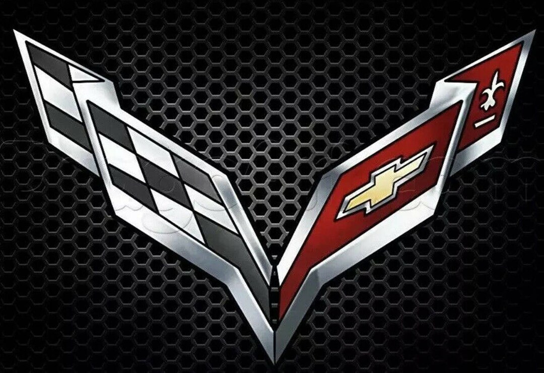 New Corvette C7 Stingray GM Front Crossed Flags Emblem Black Carbon - Etsy