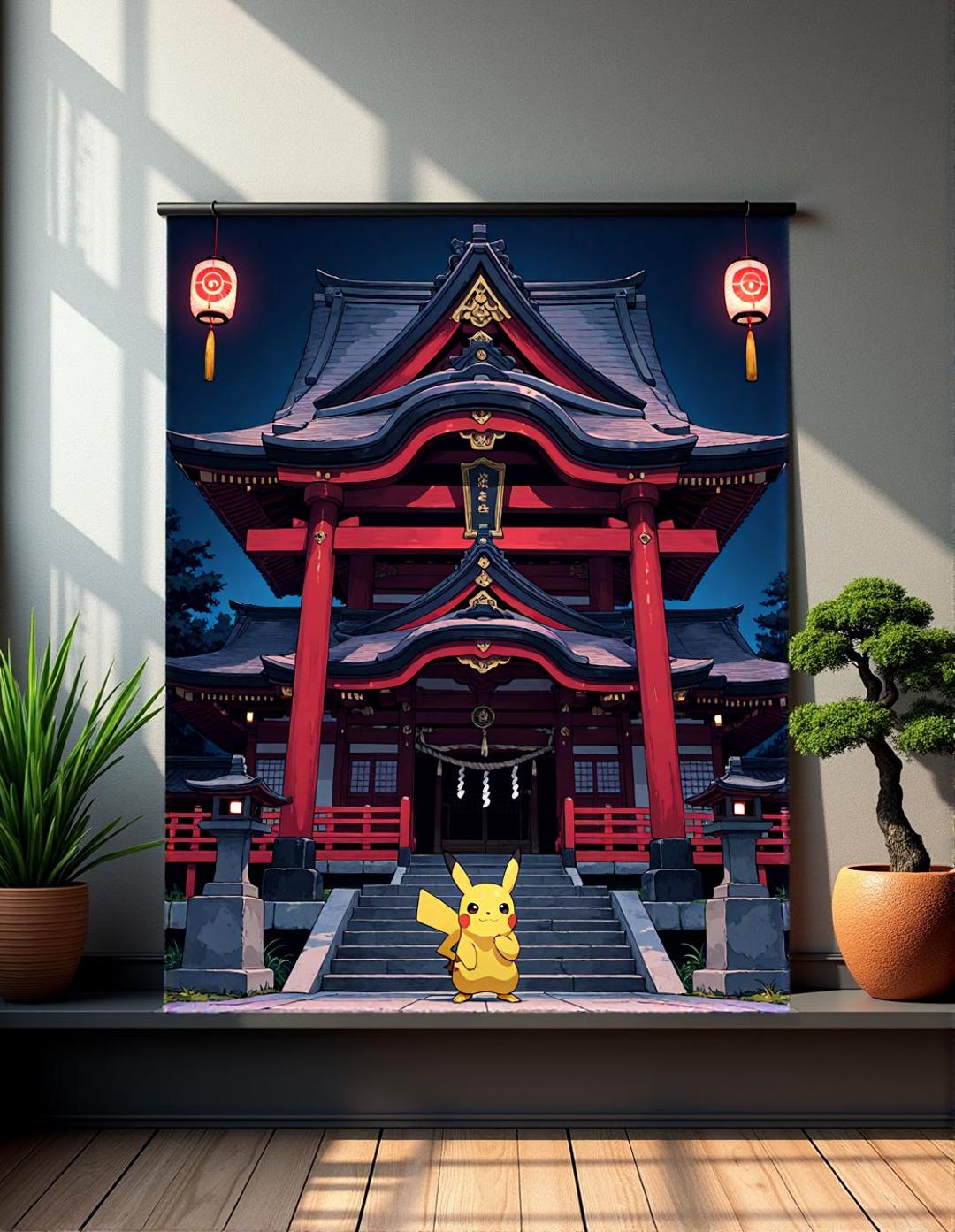 Pikachu at the Shrine Pokémon Poster | Serene Japanese-themed Wall Art ...