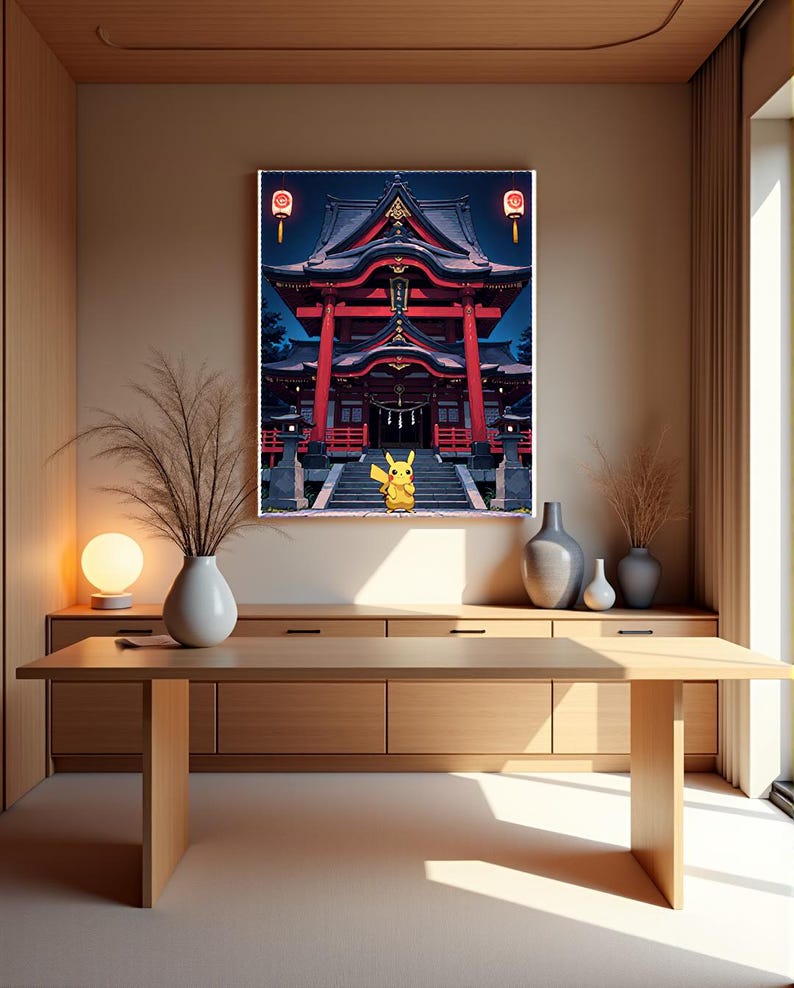 Pikachu at the Shrine Pokémon Poster | Serene Japanese-themed Wall Art ...