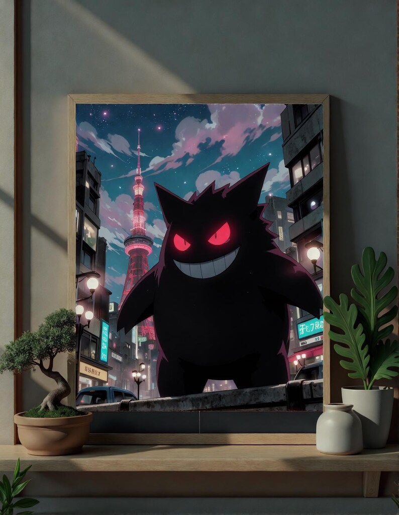 Gengar Night City Poster | Neon Cityscape | Pokémon | Anime Wall Decor ...