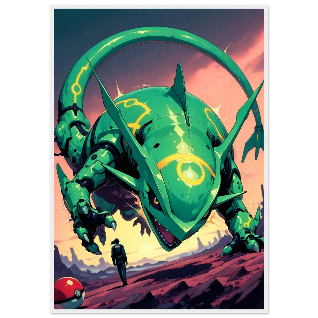 Mecha Rayquaza Pokemon Poster | Futuristic Cyberpunk-inspired Wall Art ...