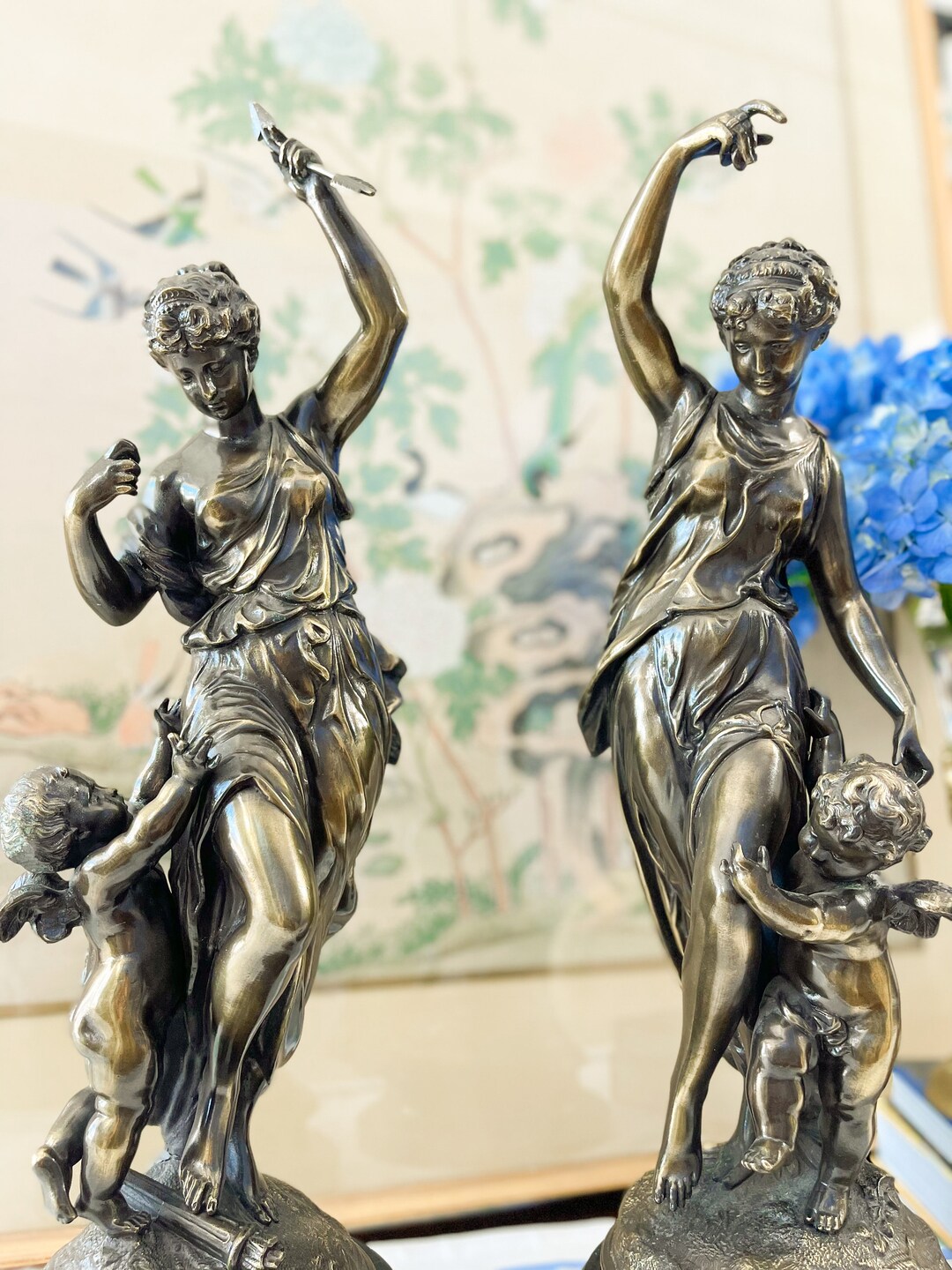 Vintage 20 Moreau Style Bronze Statue Reproduction, Woman With Cherub ...