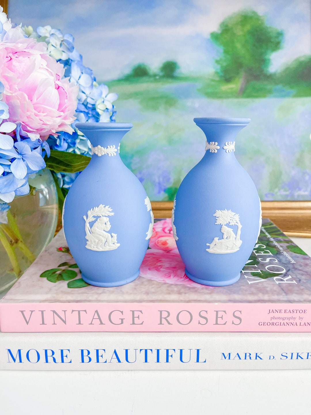 Set of 2 Vintage Wedgwood Blue and White Jasperware Bud Vases ...
