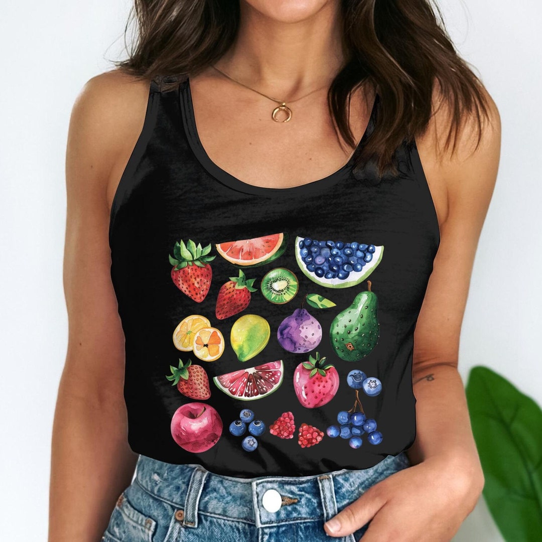 Summer Fruits Tank Top, Watercolor Women Racerback, Colorful Fruit ...