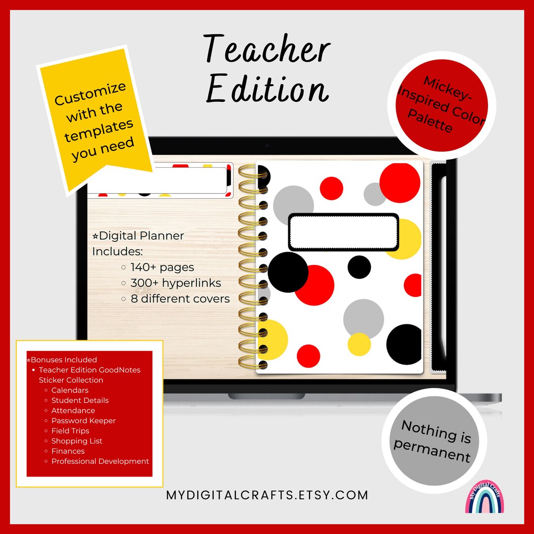 Digital Planner for Teachers in Mickey-inspired Color Theme With ...