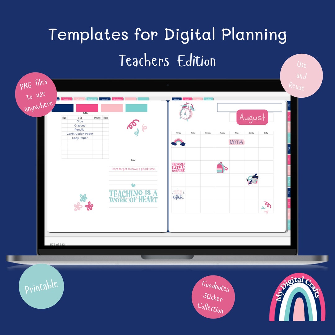 Digital Sticker Templates for Teachers With Calendars, Contacts ...