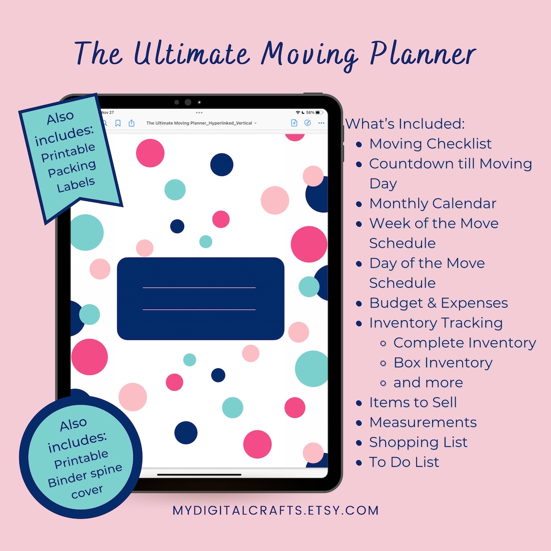 Printable Moving Planner Binder | Moving Checklist Cards, Covers ...