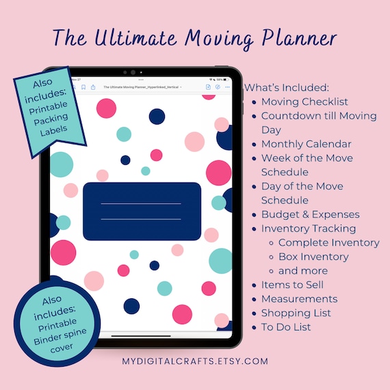 Moving Digital Planner With Checklist Schedule Budget Track - Etsy