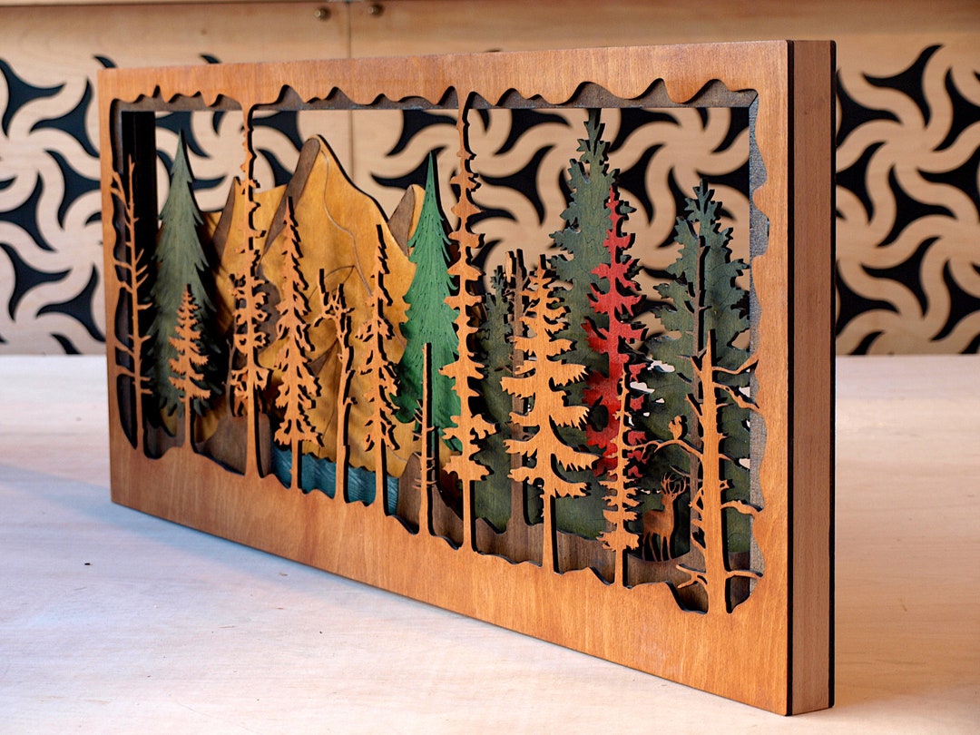 Handmade Layered 3D Forest Wall Artwooden Forest Scene With Bear ...