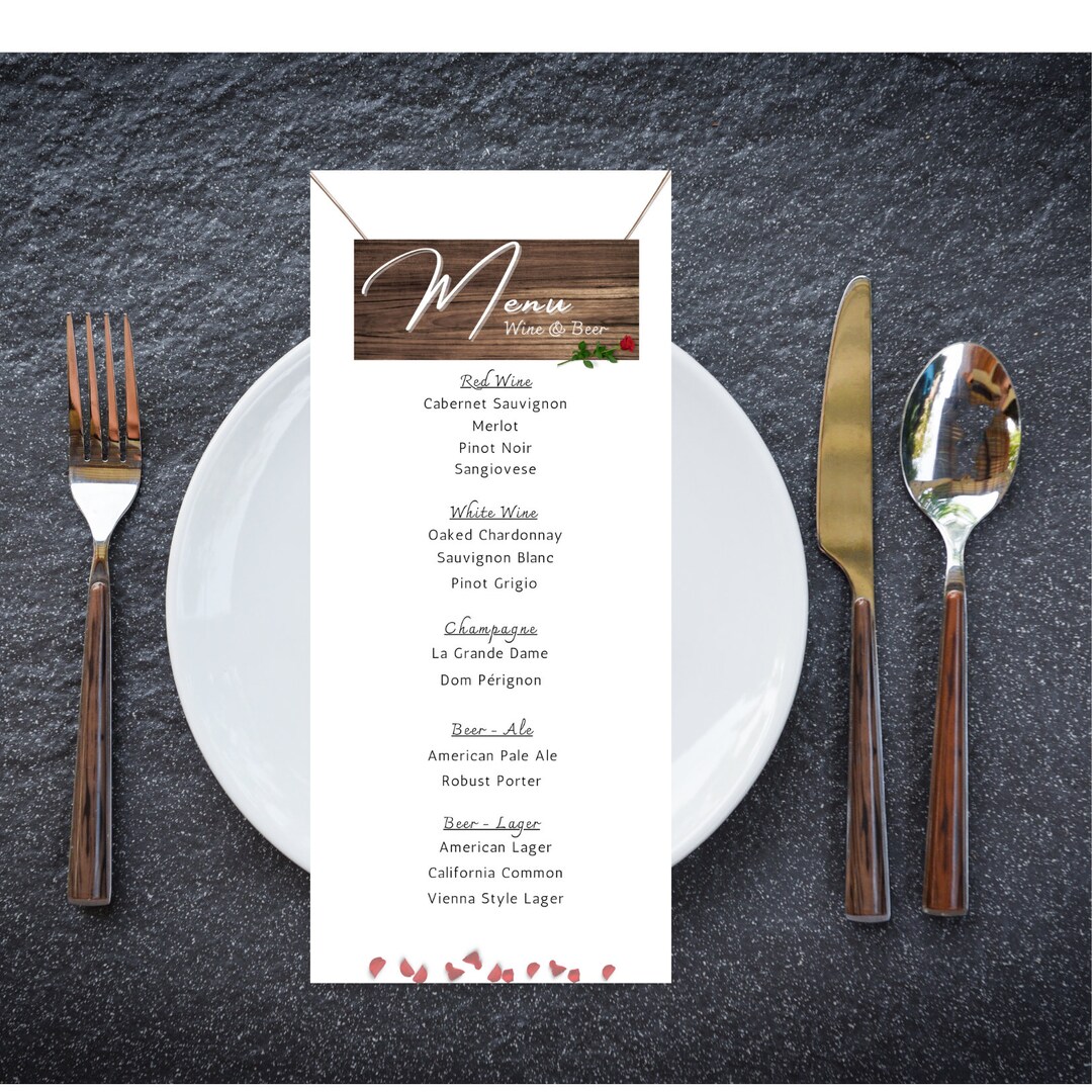 Red Roses and Rustic Wine and Beer Tasting Menu Template - Events and ...