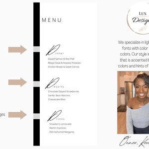 Black and White Cursive Minimal Food and Drink Menu Cards - PRINTABLE ...