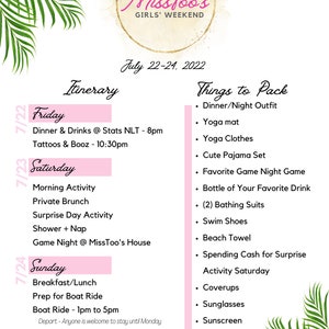 Palm Tree Tropical Girls' Weekend Itinerary and Activity Costs - Canva ...