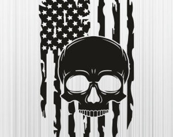 US Skull Flag Black Svg, American Flag Skull Png, US Flag Skull Vector ...