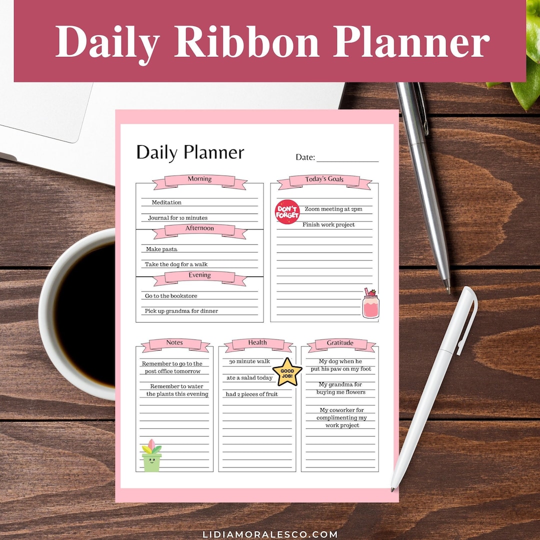Pink Ribbon Planner, Daily Printable Journal, Goodnotes, Daily Goal ...