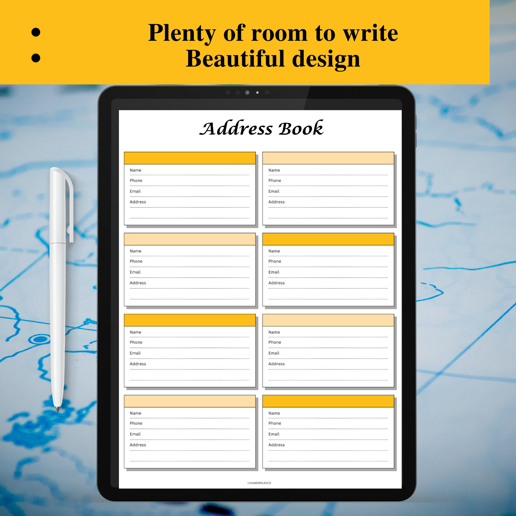 Yellow Address Book,contact List Template, Contact Sheet,a4,instant ...
