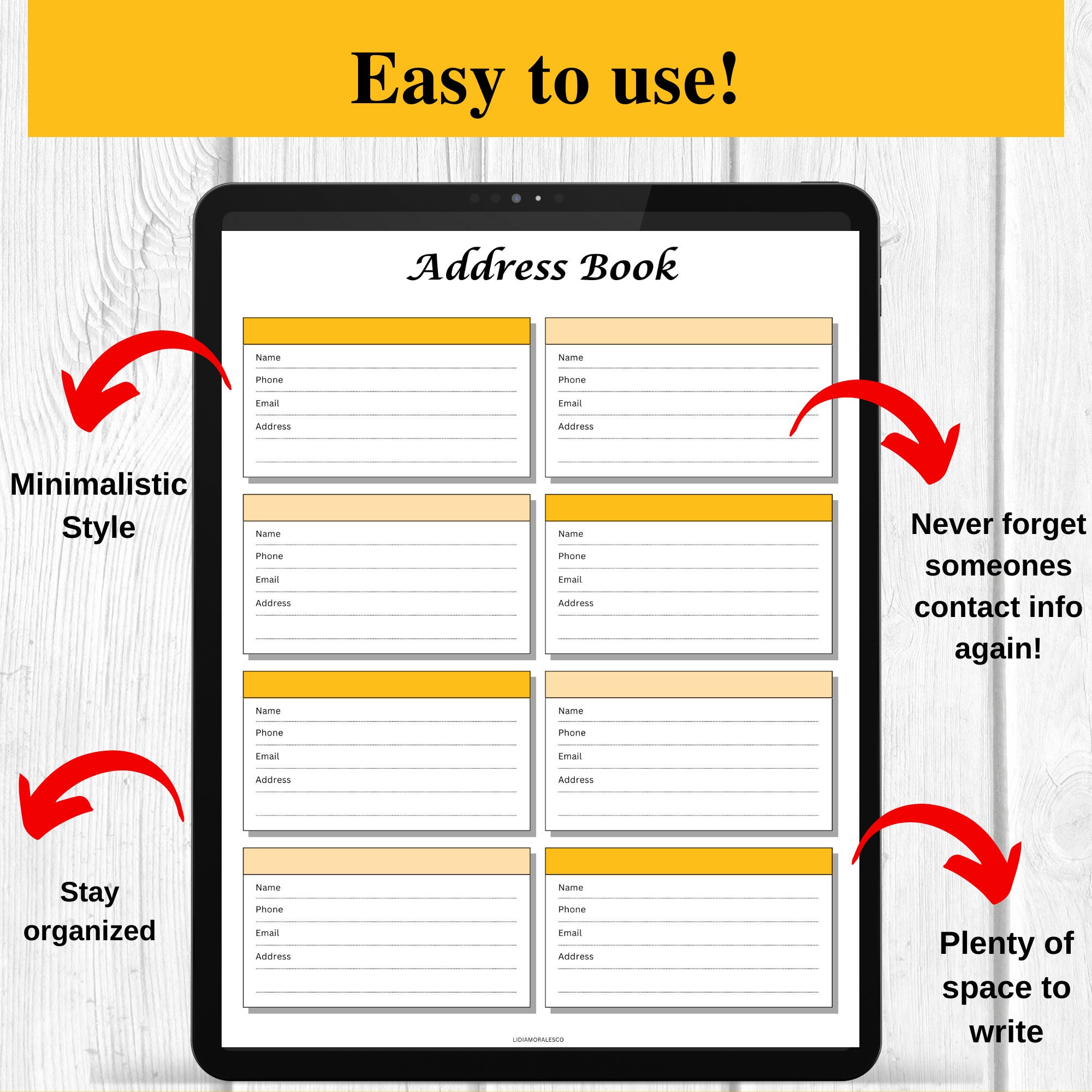 Yellow Address Book,contact List Template, Contact Sheet,a4,instant ...