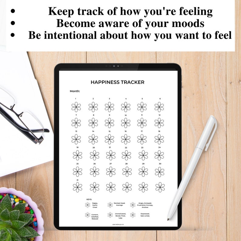 Flower Happiness Tracker, Printable Happiness Tracker, Happiness Log ...