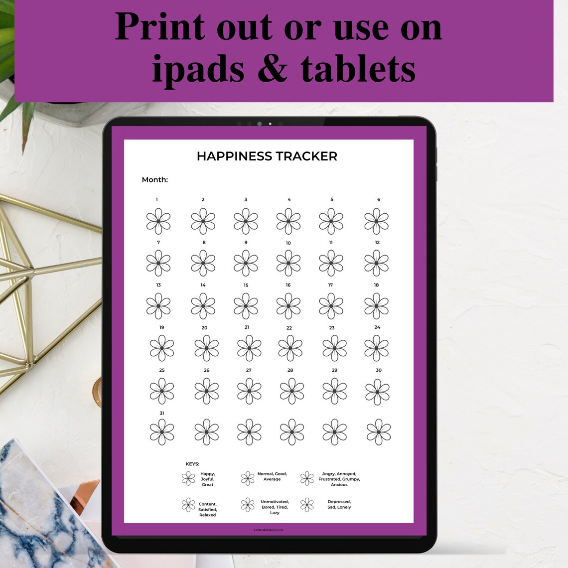 Flower Happiness Tracker, Printable Happiness Tracker, Happiness Log ...