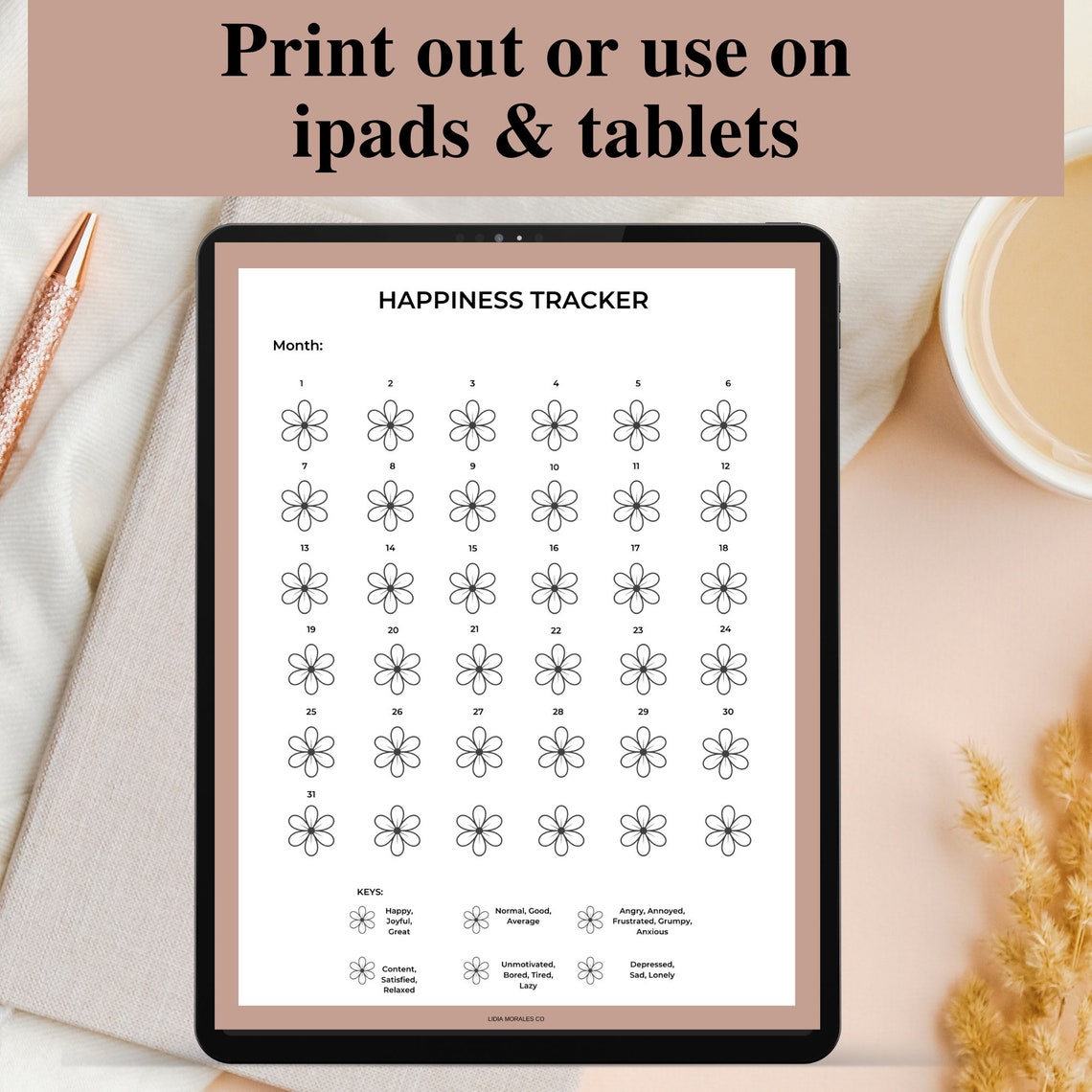Flower Happiness Tracker, Printable Happiness Tracker, Happiness Log ...
