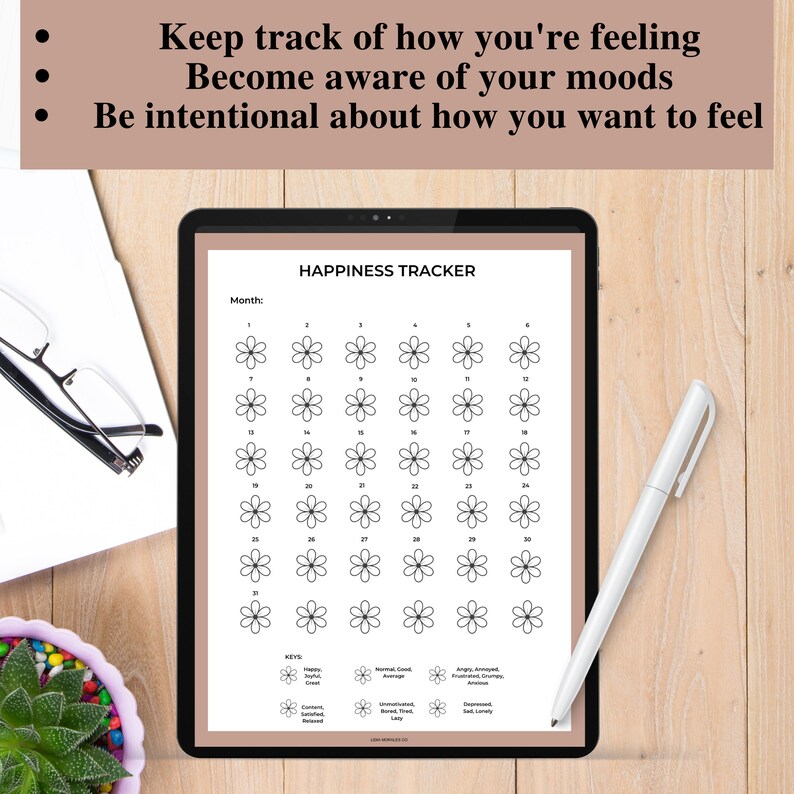Flower Happiness Tracker, Printable Happiness Tracker, Happiness Log ...