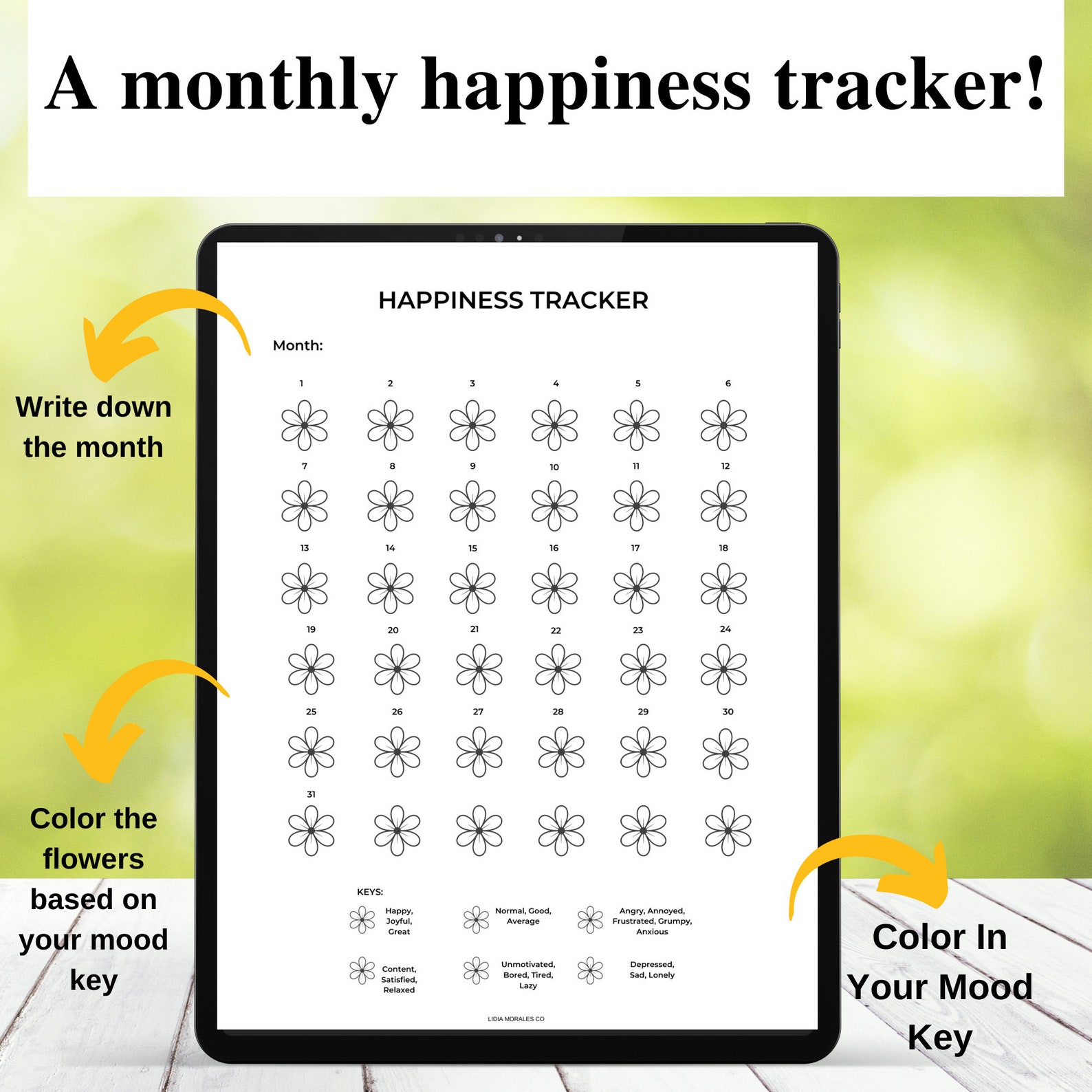 Flower Happiness Tracker, Printable Happiness Tracker, Happiness Log ...