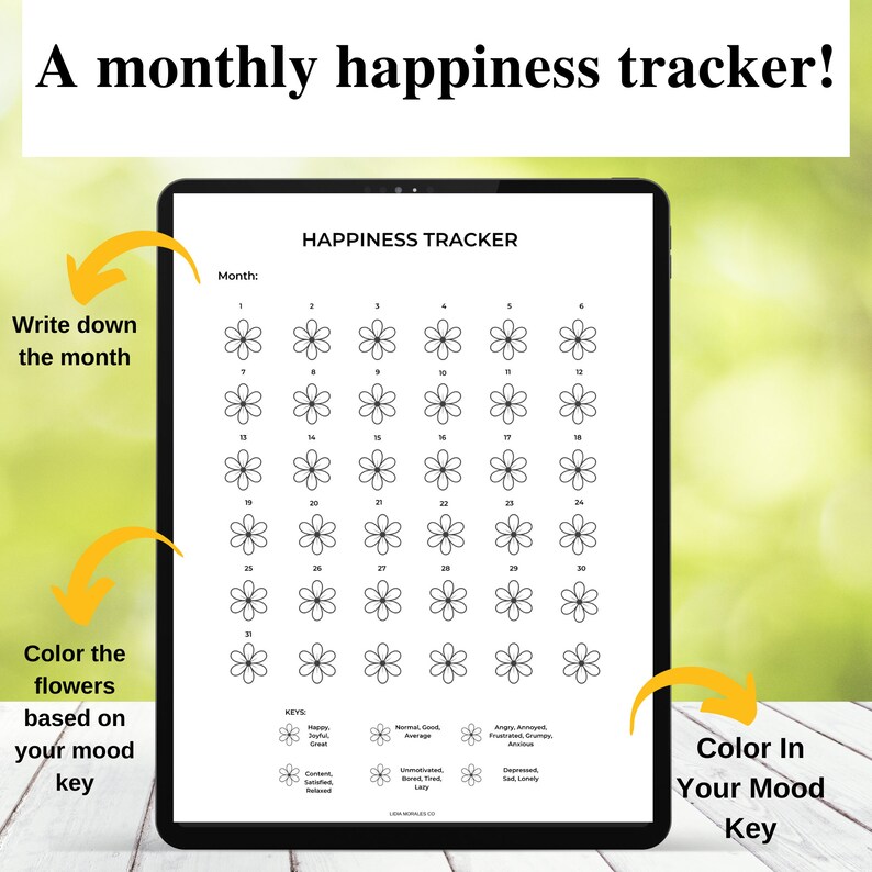 Flower Happiness Tracker, Printable Happiness Tracker, Happiness Log ...