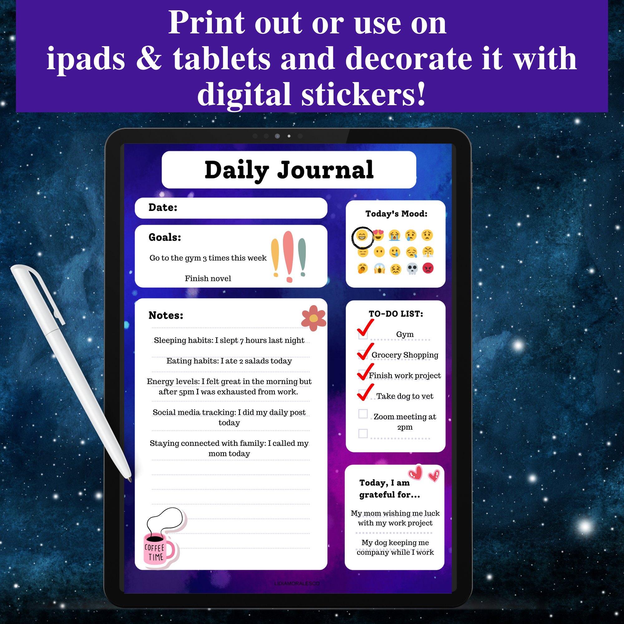 Galaxy Planner,daily Printable Journal,goodnotes,daily Goal Journal ...