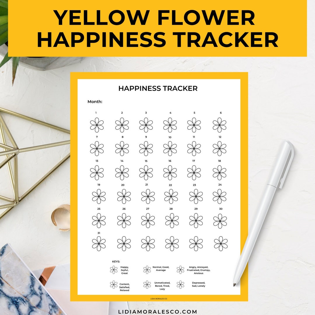 Flower Happiness Tracker, Printable Happiness Tracker, Happiness Log ...