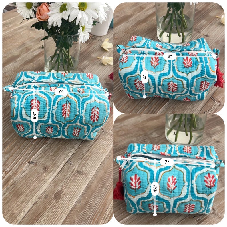 Hand Block Printed Quilted Tote Bag Set – Cotton Market Tote & Toiletry ...